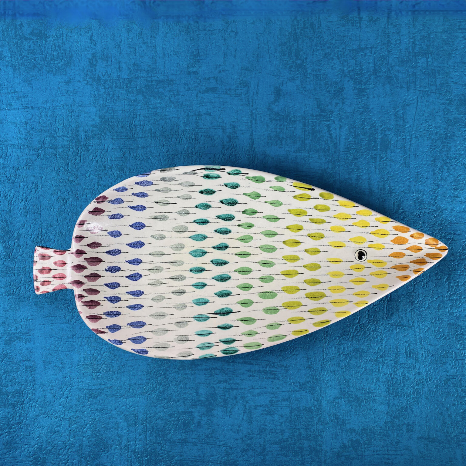 Bitossi Piume Multicolore large fish bowl, feather pattern Aldo Londi ...