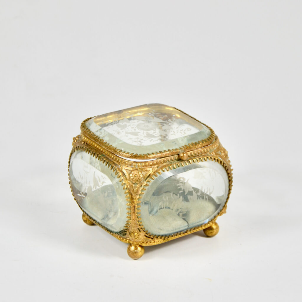 19thc French bevelled glass reliquary, jewellery box, Napoleon III ...