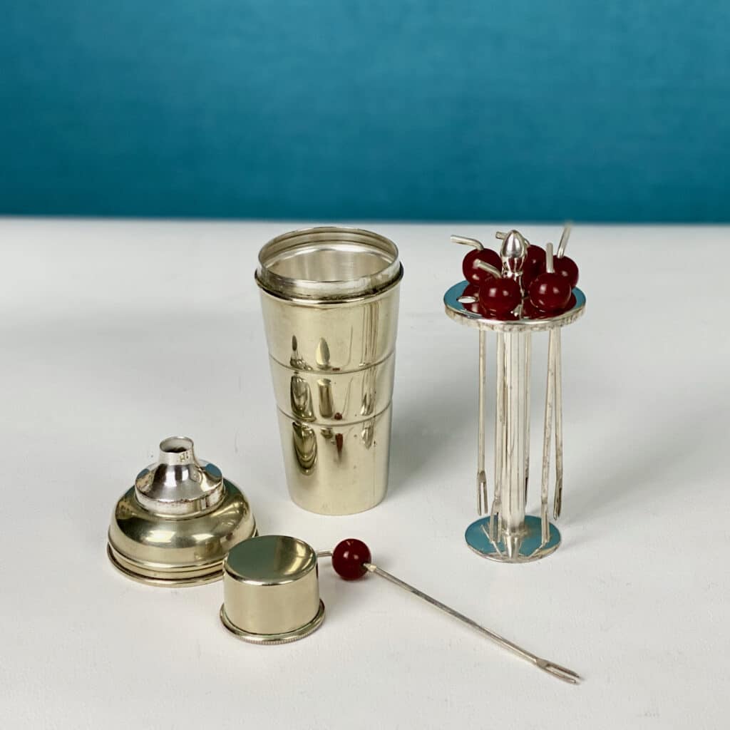 Art Deco mini cocktail shaker cocktail stick set by P H Vogel | Divine ...