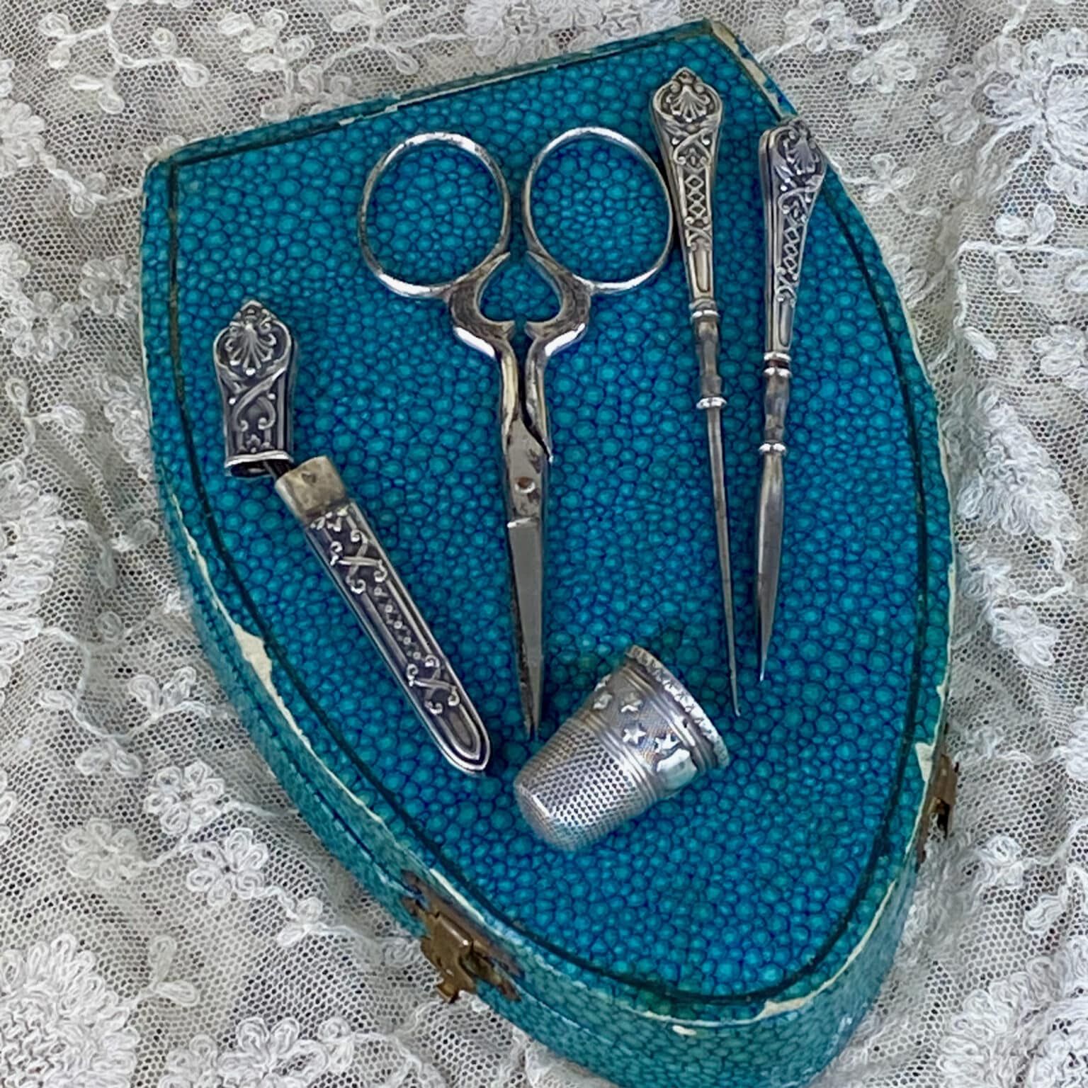 Antique silver sewing set with etui, c1900 - Divine Style French Antiques